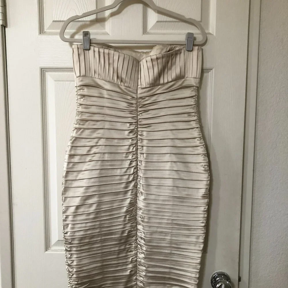 Calvin Klein | Dresses | Calvin Klein Champagne Strapless Satin Pleated ...
